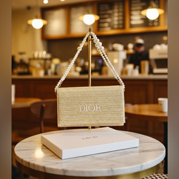 Dior | Bags | New Dior Vip Gwp Raffia Crossbody Clutch W Pearl Strap ...
